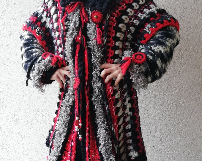 Extra Chunky Giant Long Jacket With Hood/ Thick Wool Merino Wool, Giant ...
