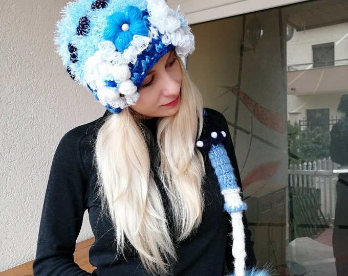 Long Tail Hat /fairy Tale Hat in Shadows of Blue and White - Etsy