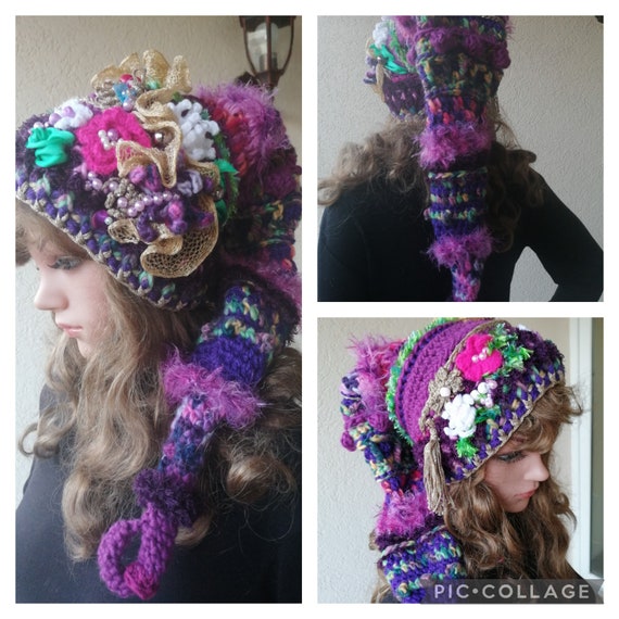 Long Tail Hat /fairy Tale Hat in Shadows of Pink purple | Etsy