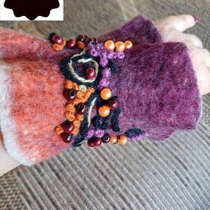 Hand Felted and Embroidered Cuff, Felt Wool , Romantic Cuff, Vintage ...