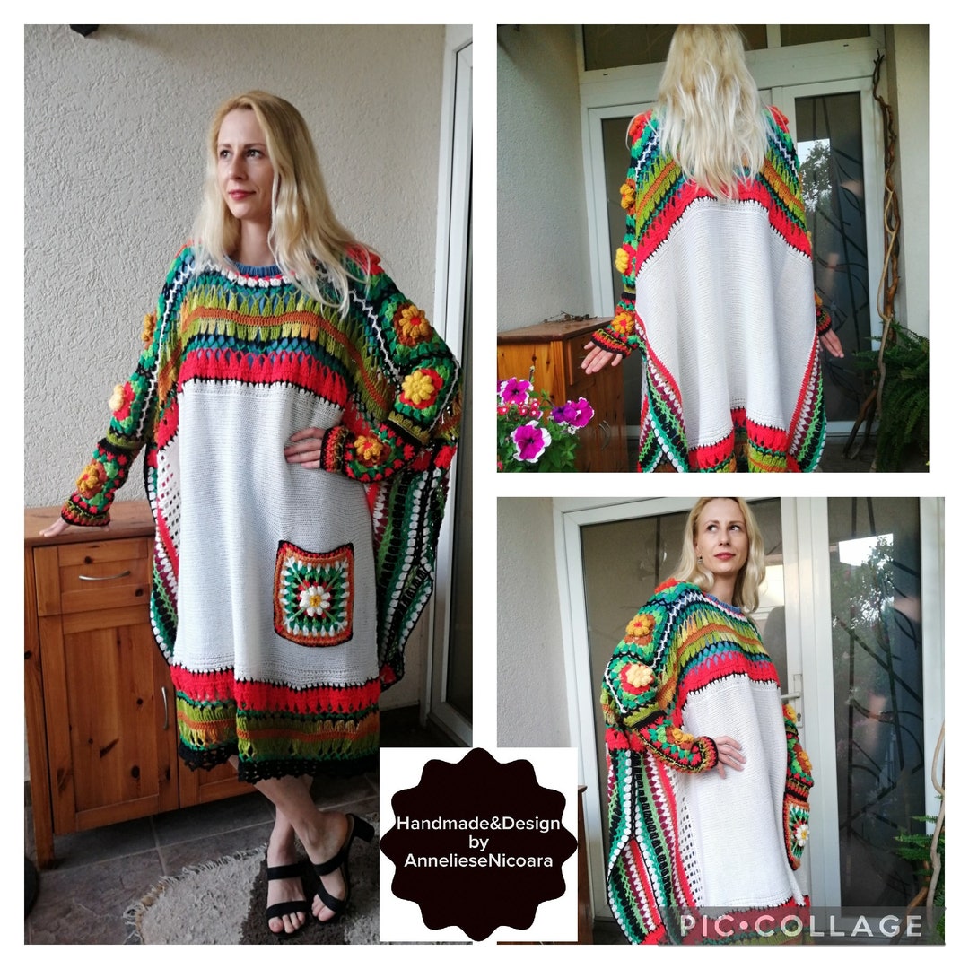 Knitted and Crochet Poncho/plus Size Poncho /summer Poncho - Etsy