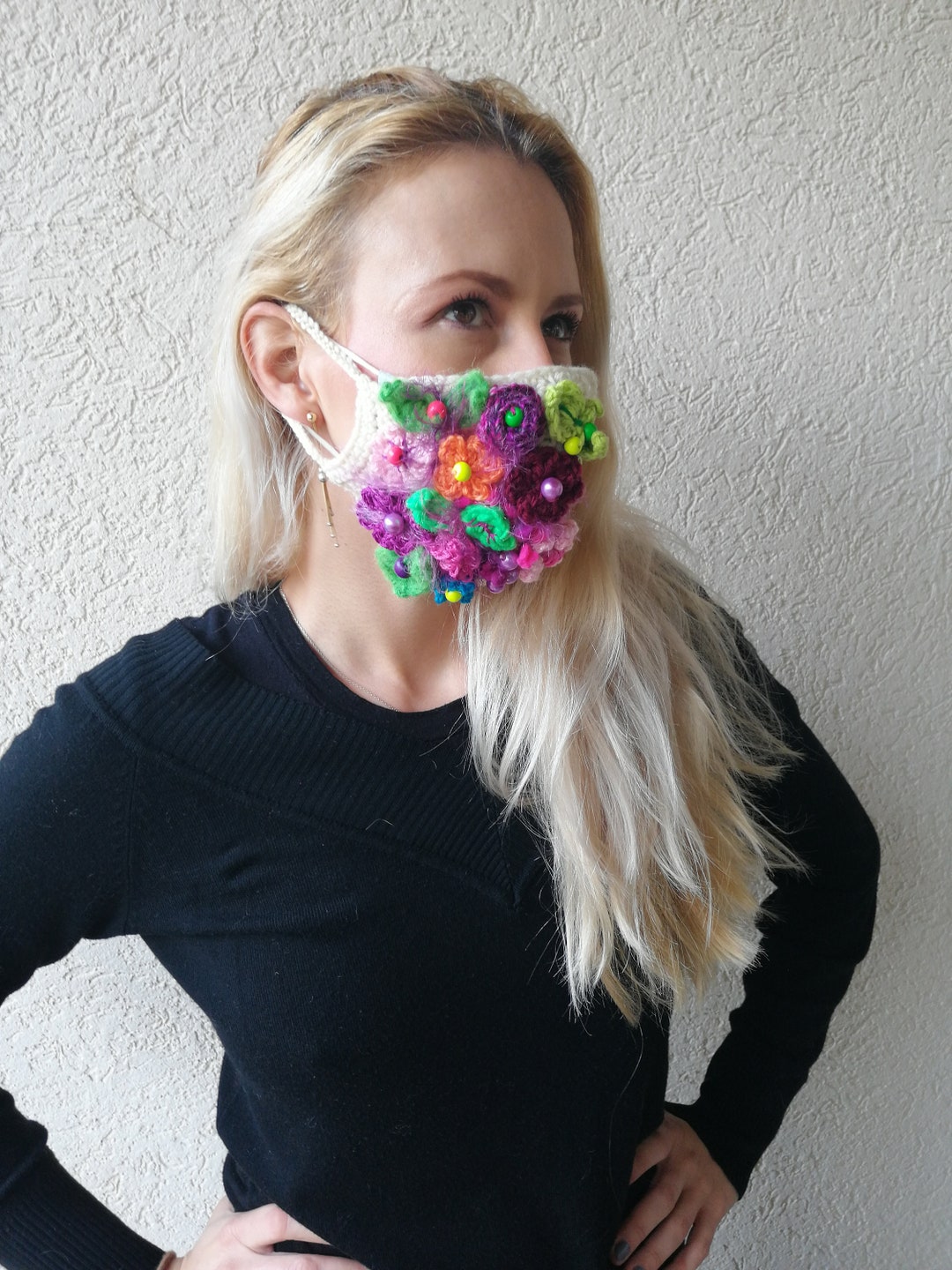 Bohemian Face Mask - Crochet Flower Mask, Crochet Mask, Washable Mask ...