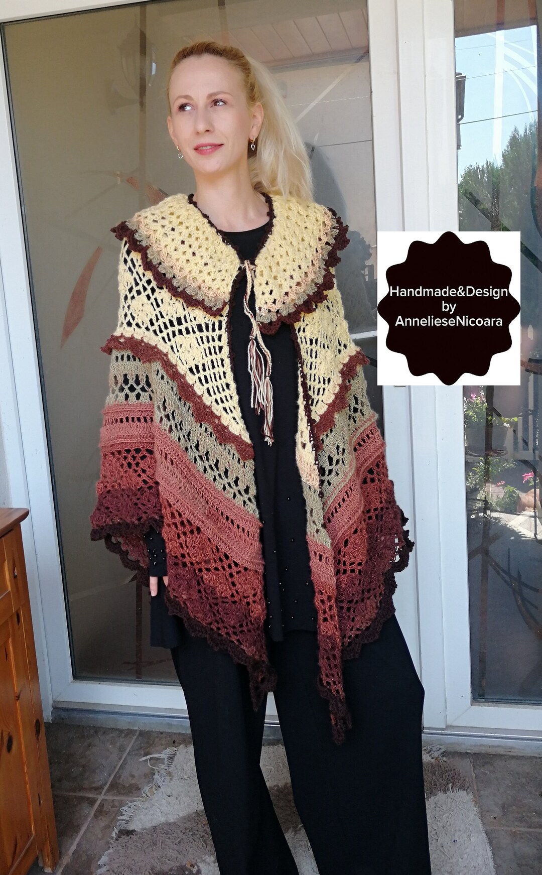 Spring-summer -fall Shawl in Shadows of Yellow Olive and Brown/ Crochet ...