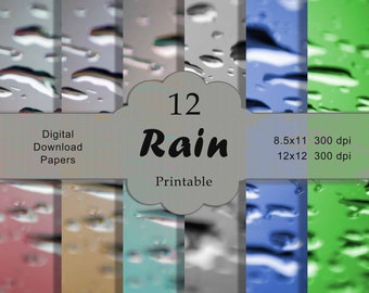 SEAMLESS Rain Drops Watercolor Digital Papers, Rain Background, Tear ...