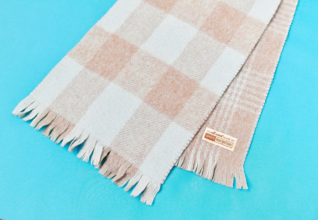 Pure Wool Scarf, Welch Margetson, Check Print Scarf, Duck Egg Blue and ...