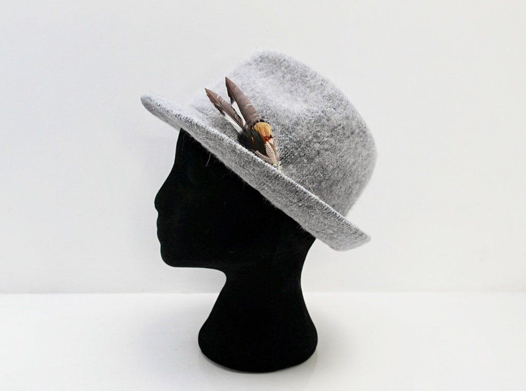 Ladies Winter Trilby, 1980s Trilby With Feather Brooch, Grey Vintage ...