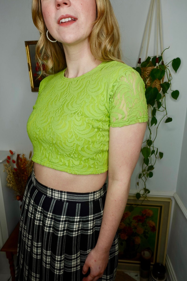 XS Lime Green Top 90s Crop Top 1990s Vintage Clothing - Etsy