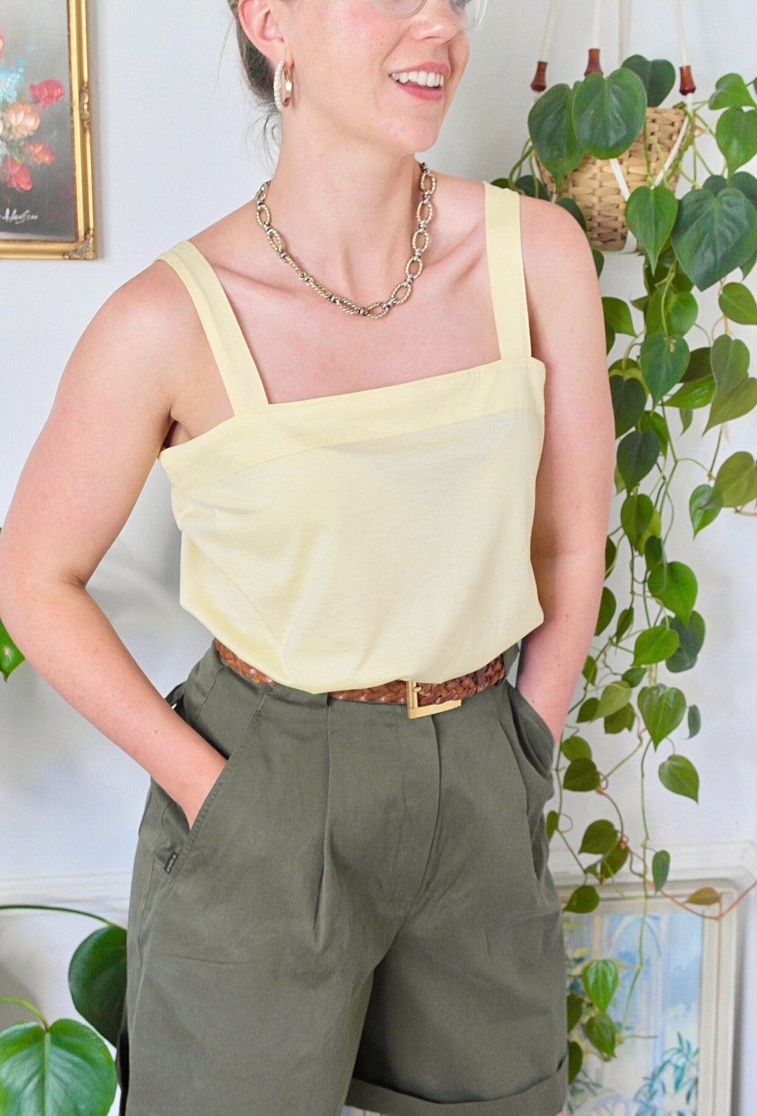 Yellow Vest Top, UK12 Yellow Camisole, Cotton Vest Top, 1970s Summer ...