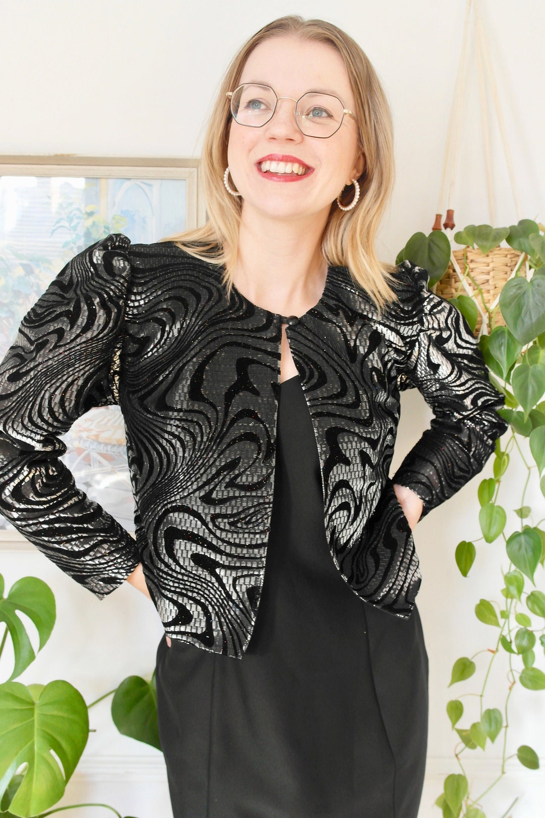 UK10 Metallic Jacket, 1980s Evening Jacket, Cocktail Jacket, 80s ...