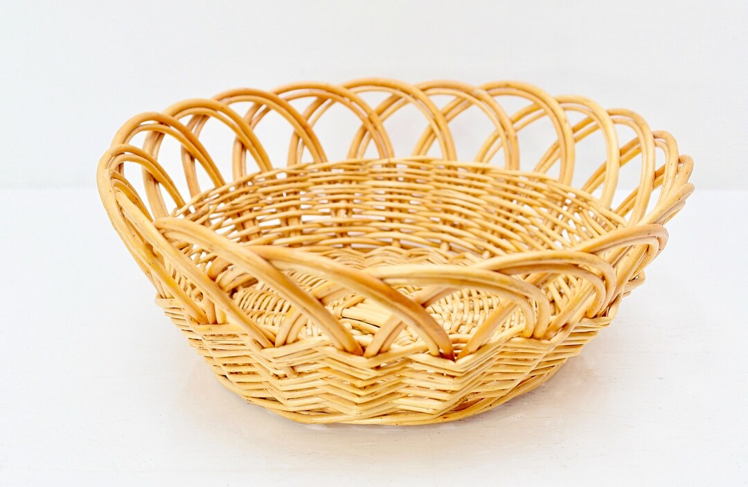 Vintage Woven Wicker Basket, 1970s Vintage Basket Bowl, Vintage Boho ...