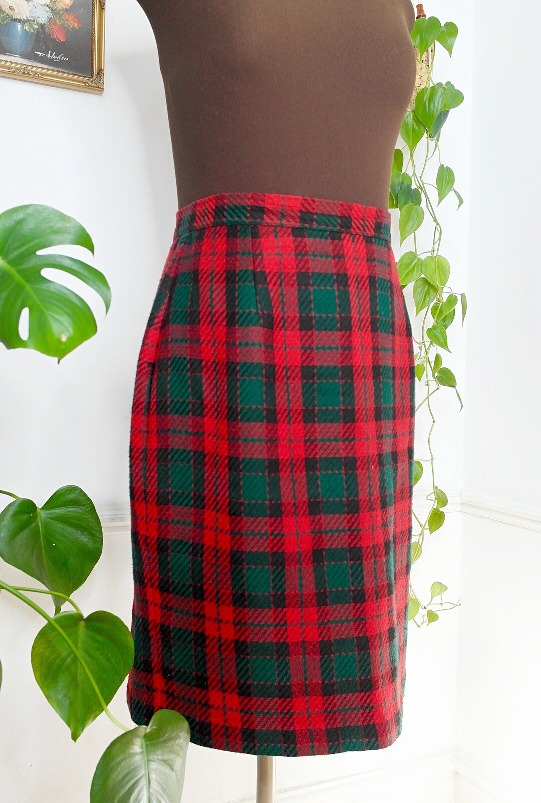 90s Tartan Skirt, Check Print Skirt, 1990s Pencil Skirt, Preppy Vintage ...