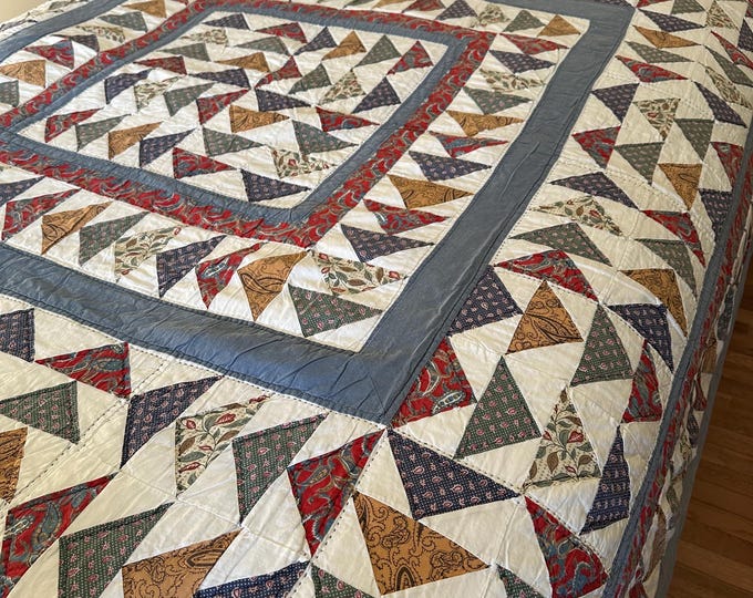 Hand Sewn Quilt, Bed Cover, Half-rectangle, Triangle Technique, Floral ...