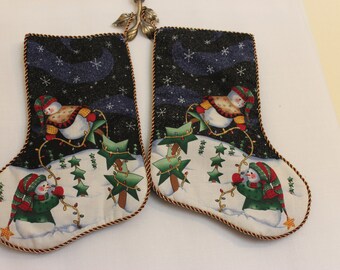 HANDCRAFTED Unique CHRISTMAS STOCKING, Snowmen Decorating A Tree ...