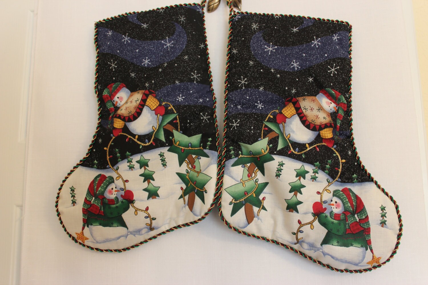 HANDCRAFTED Unique CHRISTMAS STOCKING, Snowmen Decorating A Tree ...