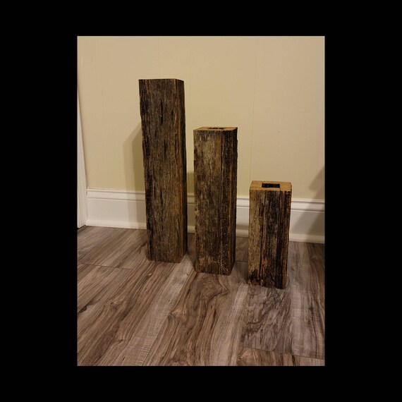 Tall Rustic Wood Vase Rustic Decor Vase. 10 to | Etsy