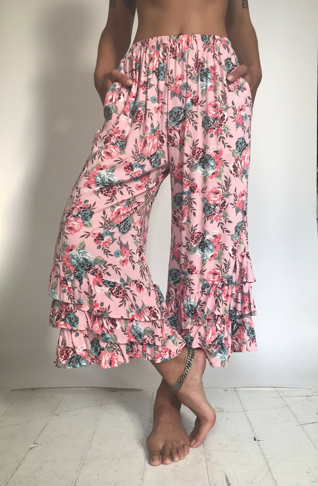 Pink Floral Bloomer Ruffle Pants - Etsy