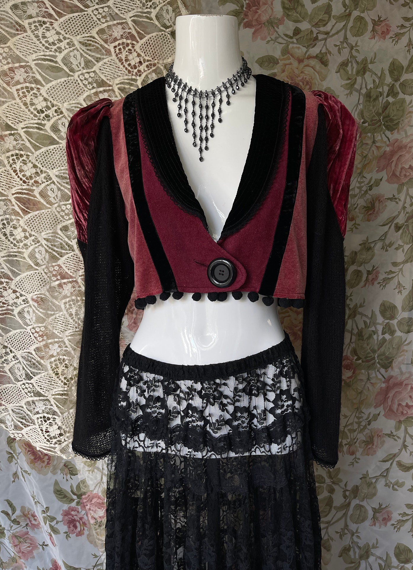 Vintage 70s Steampunk Burgundy and Black Velvet Cropped Jacket - Etsy