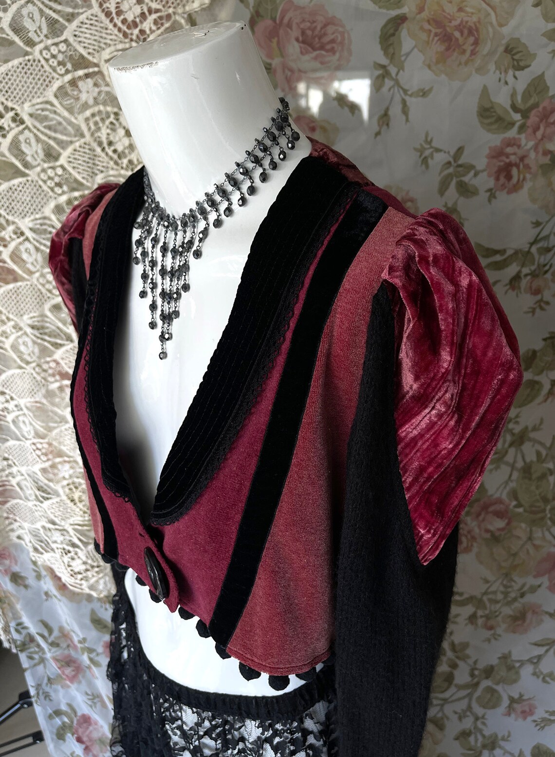 Vintage 70s Steampunk Burgundy and Black Velvet Cropped Jacket - Etsy