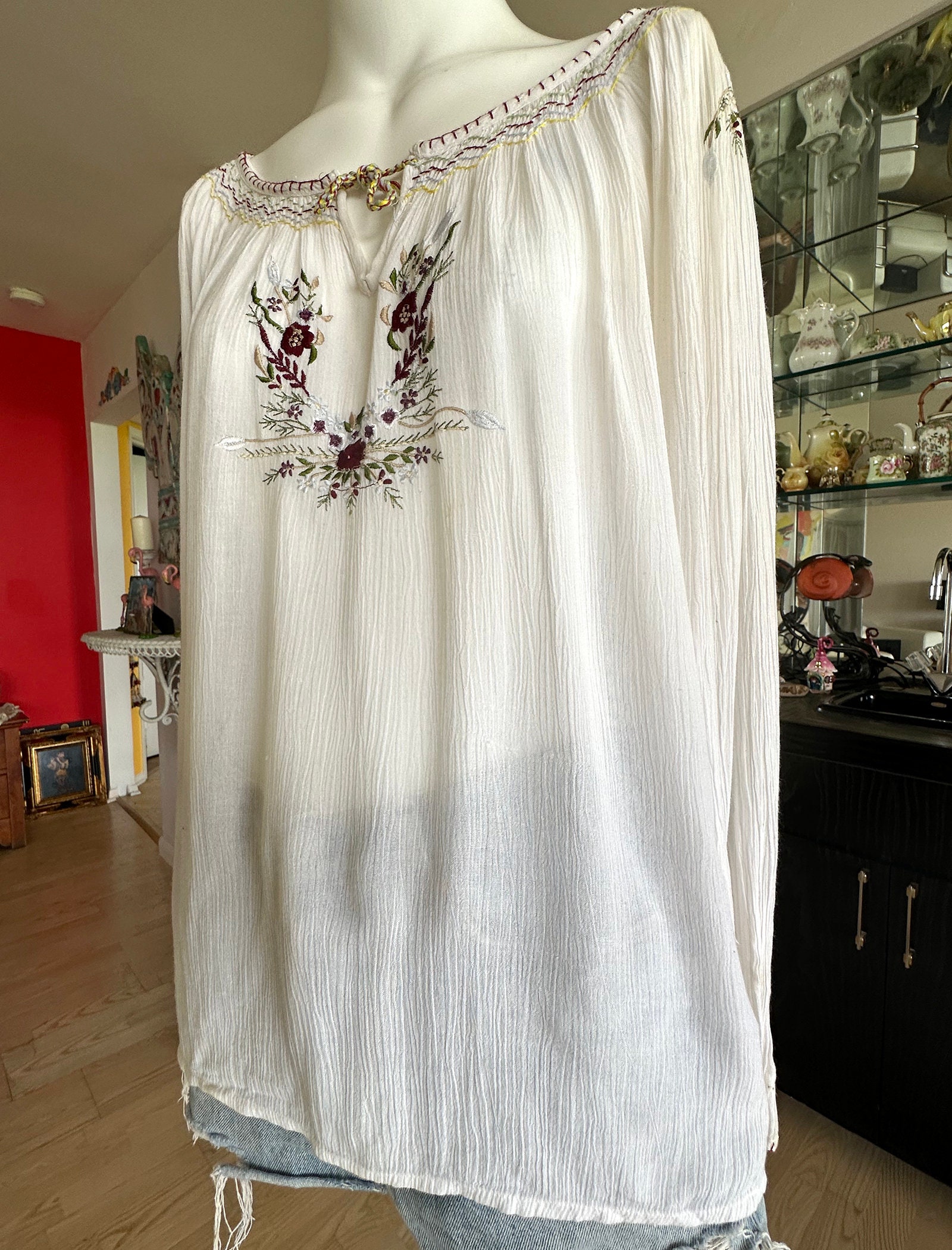 Vintage 80s White Embroidered Prairie Top Blouse - Etsy