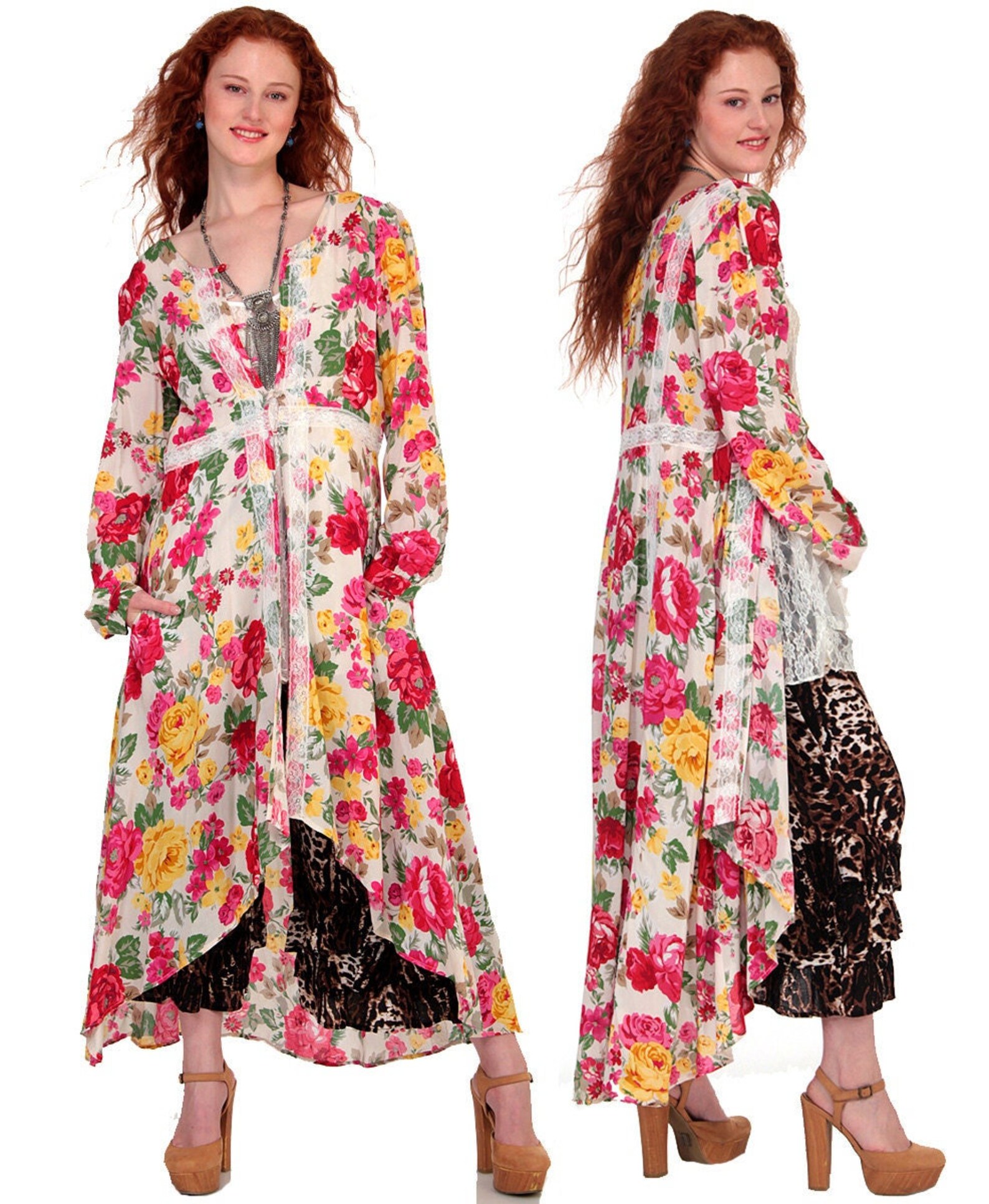 White Floral Lace Duster Jacket/rosey Duster/ Fishtail - Etsy