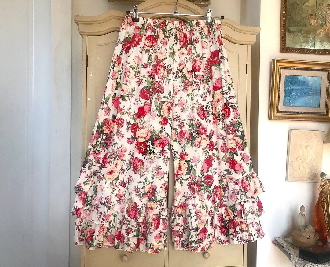 White Rose Floral Pantaloons/bloomers, Floral Bloomer Pants, Floral ...