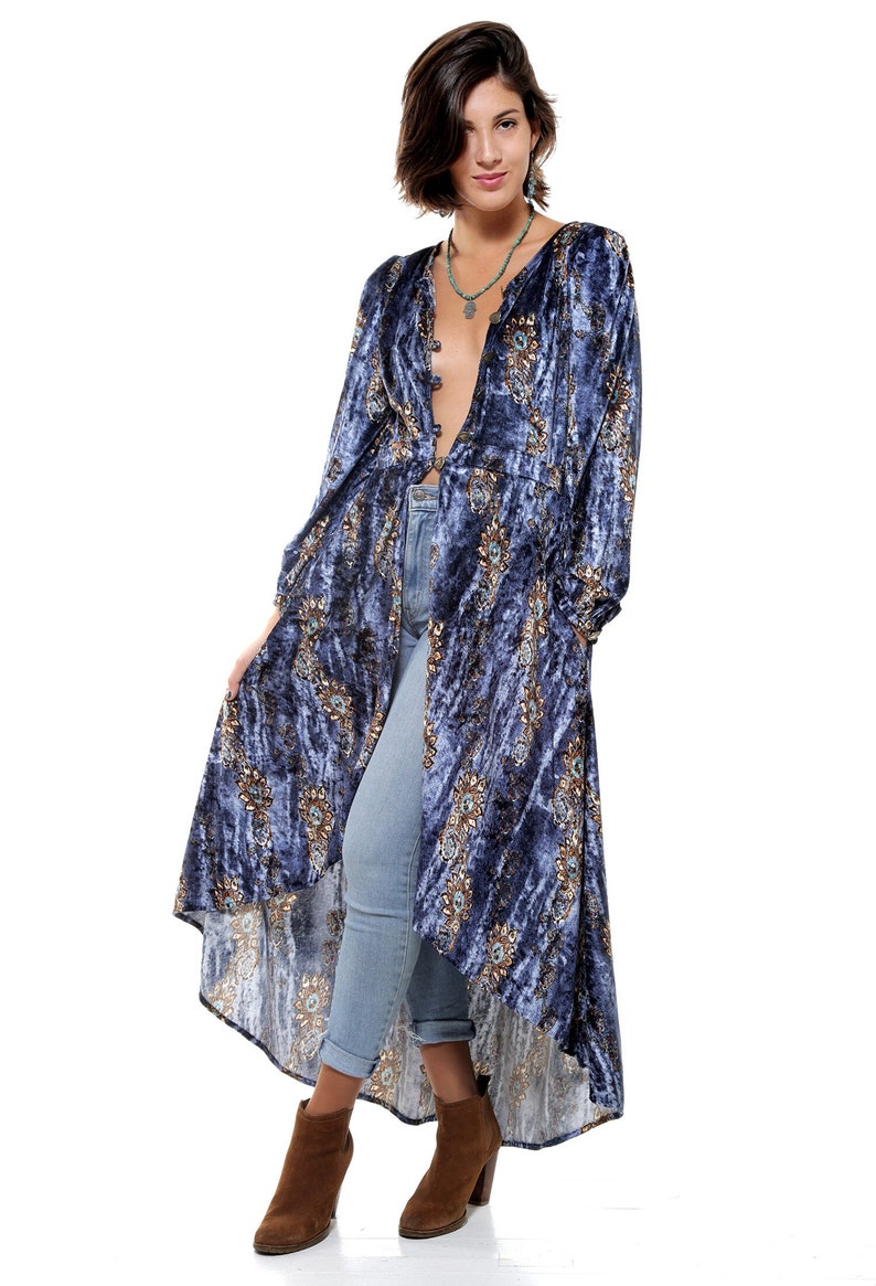 One of A Kind Blue Velvet Duster Jacket - Etsy