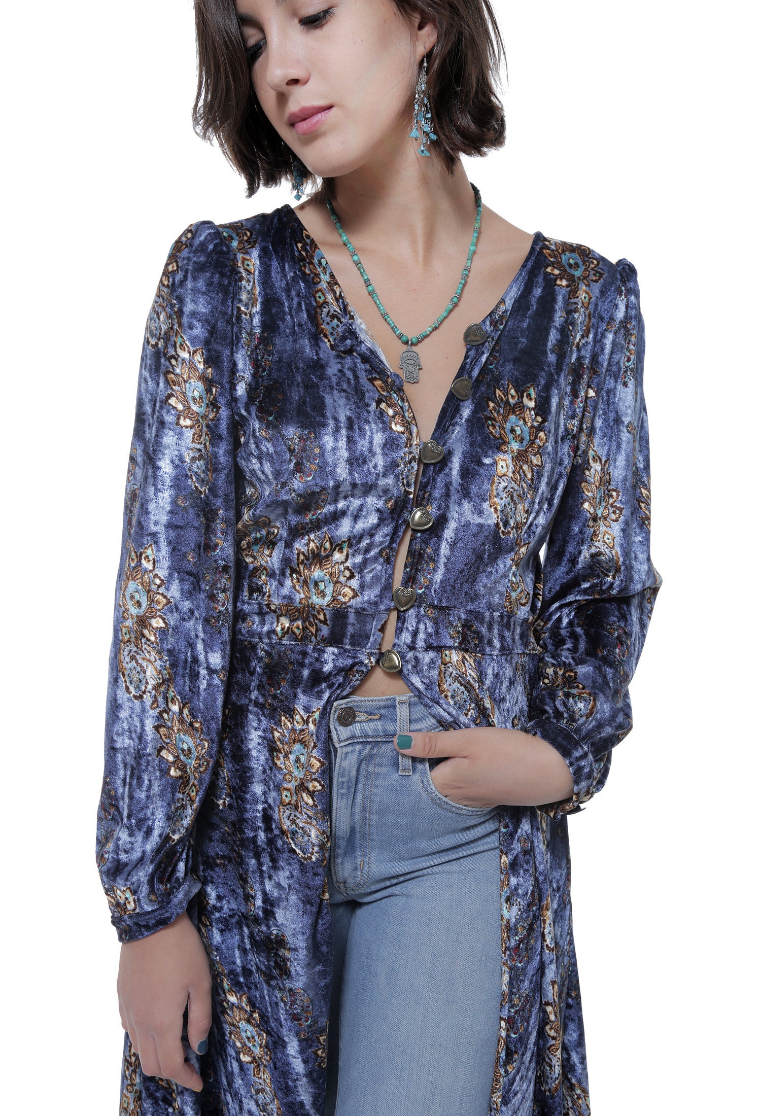 One of A Kind Blue Velvet Duster Jacket - Etsy