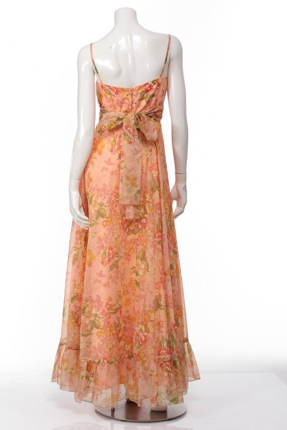 Vintage 1950s Peach Floral Maxi Dress - Gem