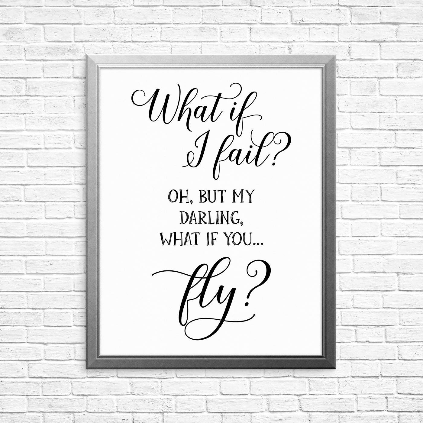Printable Art, What If I Fail, Inspirational Art, Motivation Art, Black ...