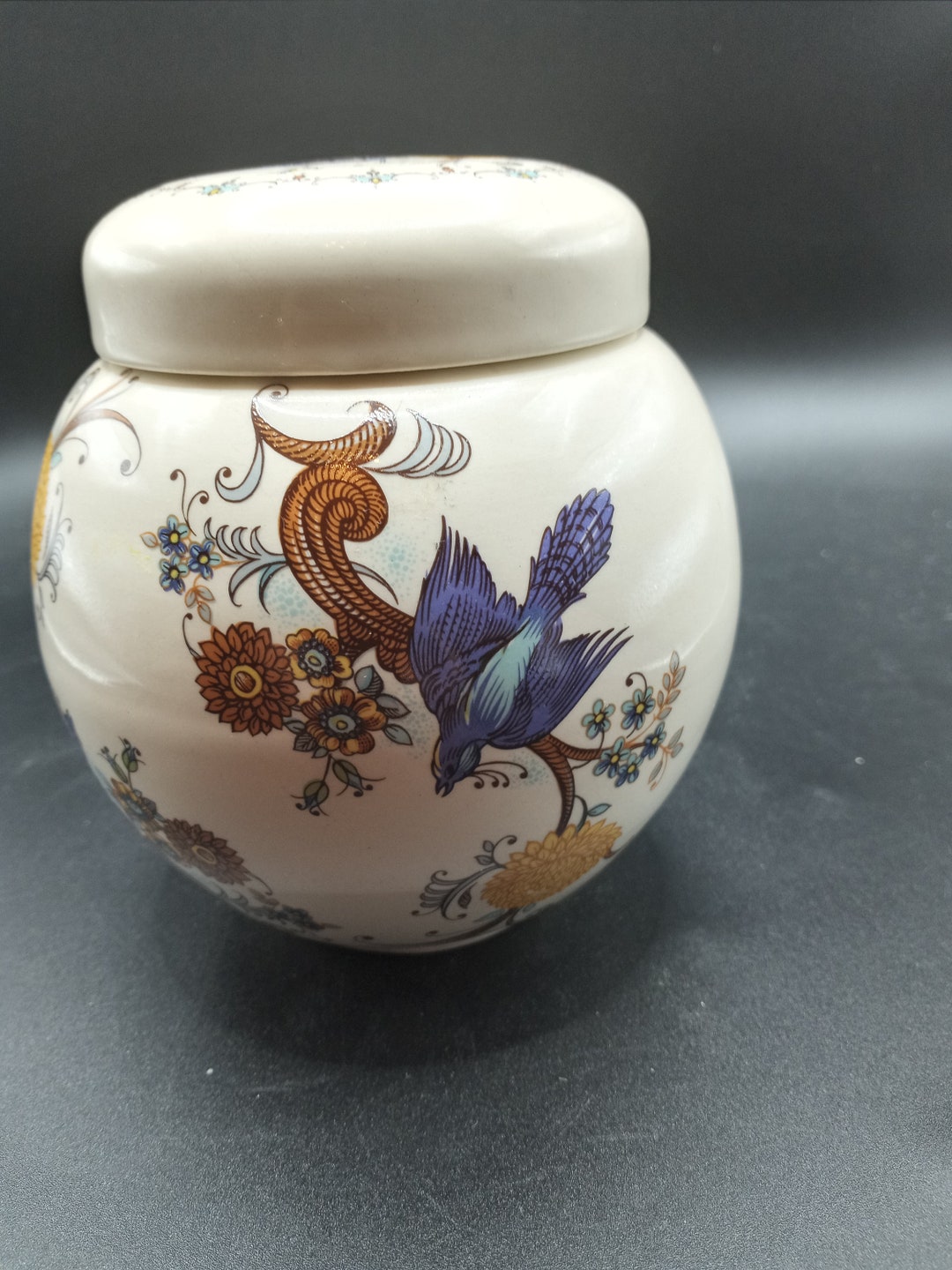 Vintage Sadler Ginger Jar, England ,blue Bird Paradise Vanity Table Jar ...