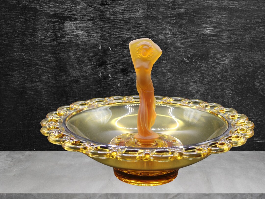 Vintage Josef Inwald Czech Art Deco Amber Glass Dancing Lady Flower ...