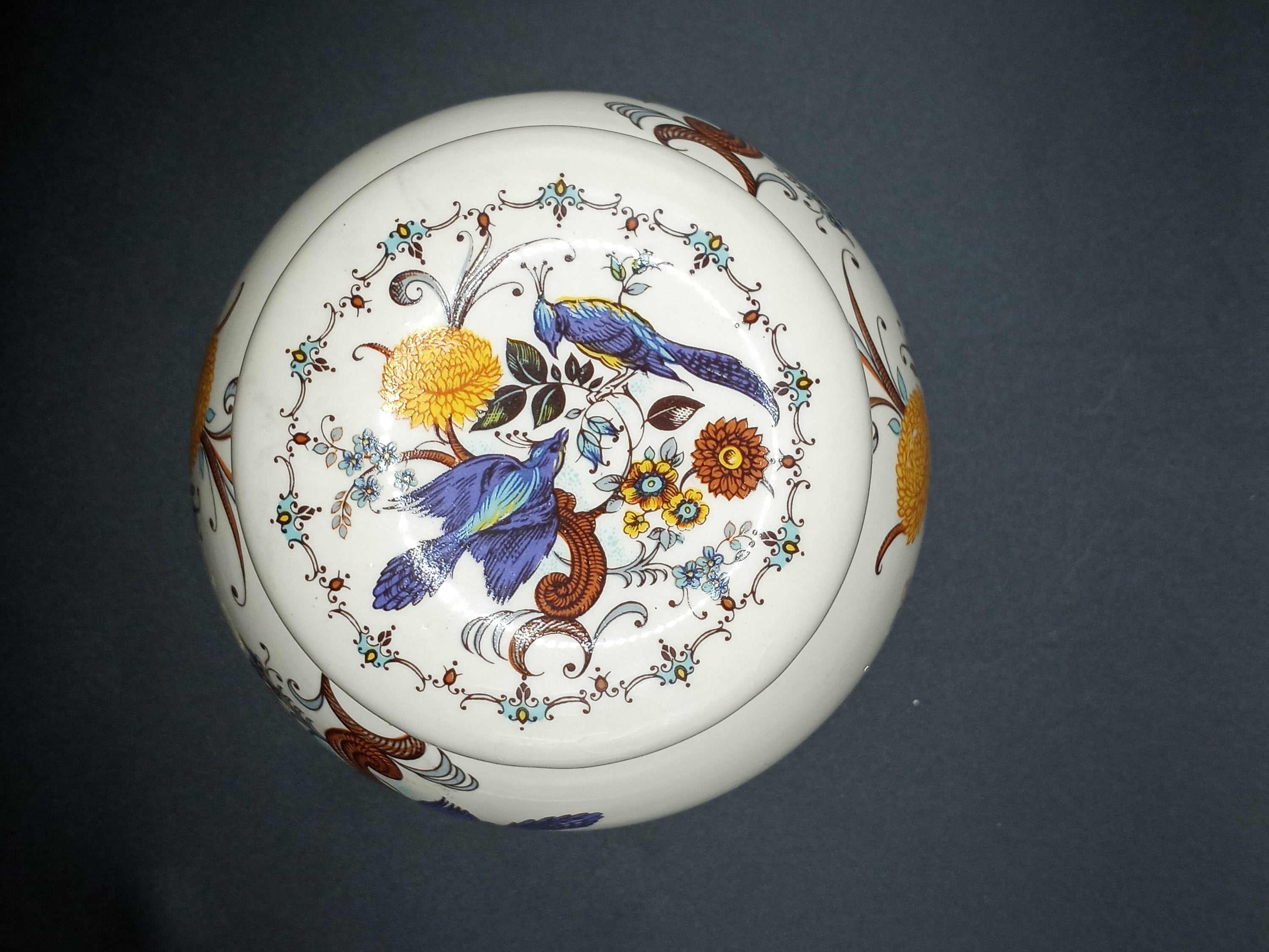 Vintage Sadler Ginger Jar, England ,blue Bird Paradise Vanity Table Jar ...