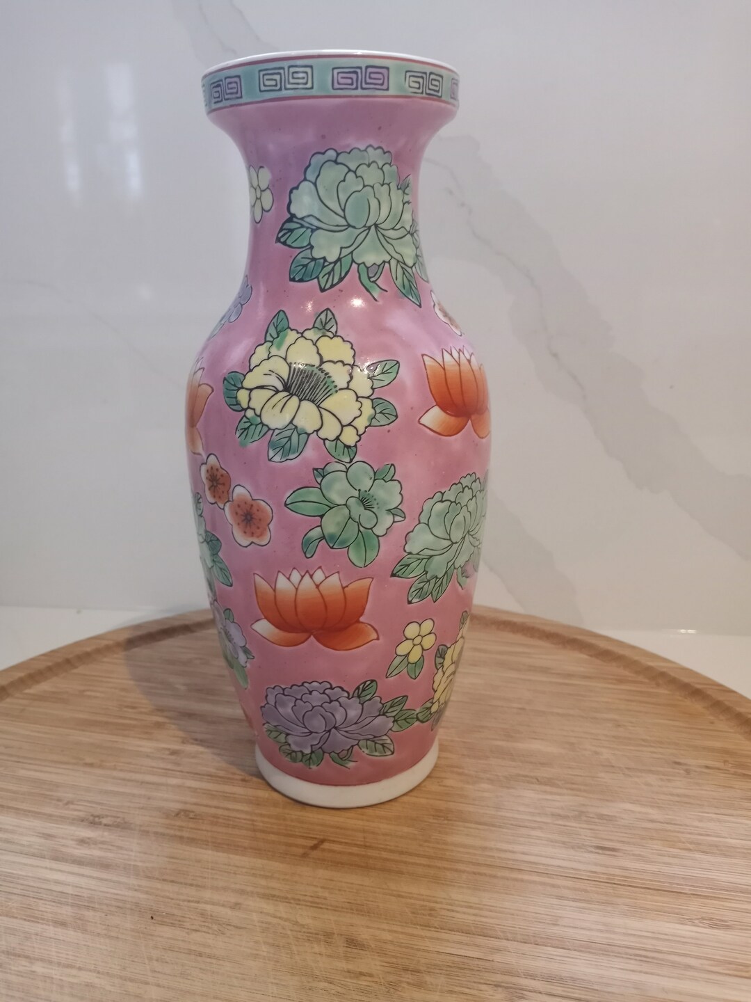 Vintage Handpainted Chinese Porcelain Vase / Pink Ceramic Floral Design ...