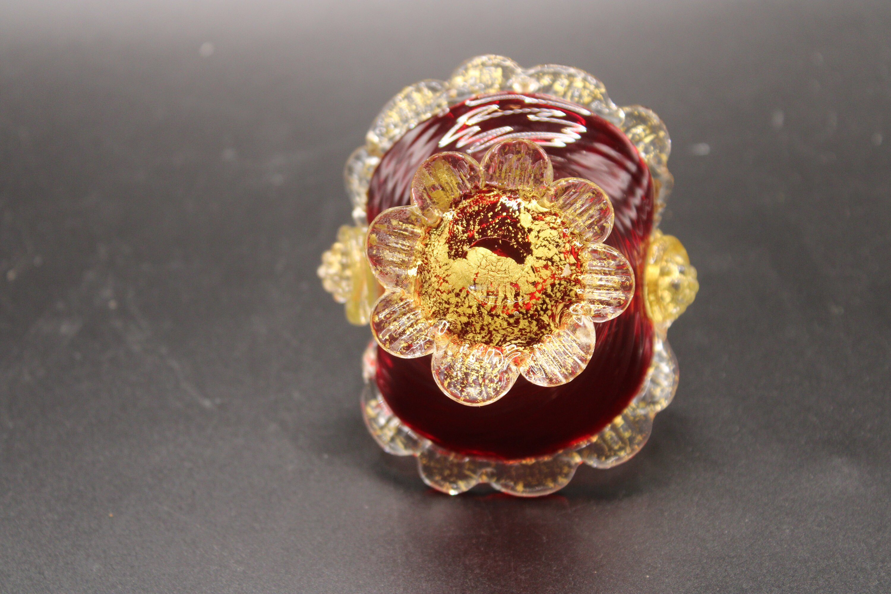 Vintage Murano Venetian Ruby Red & Gold Aventurine Art Glass Basket ...