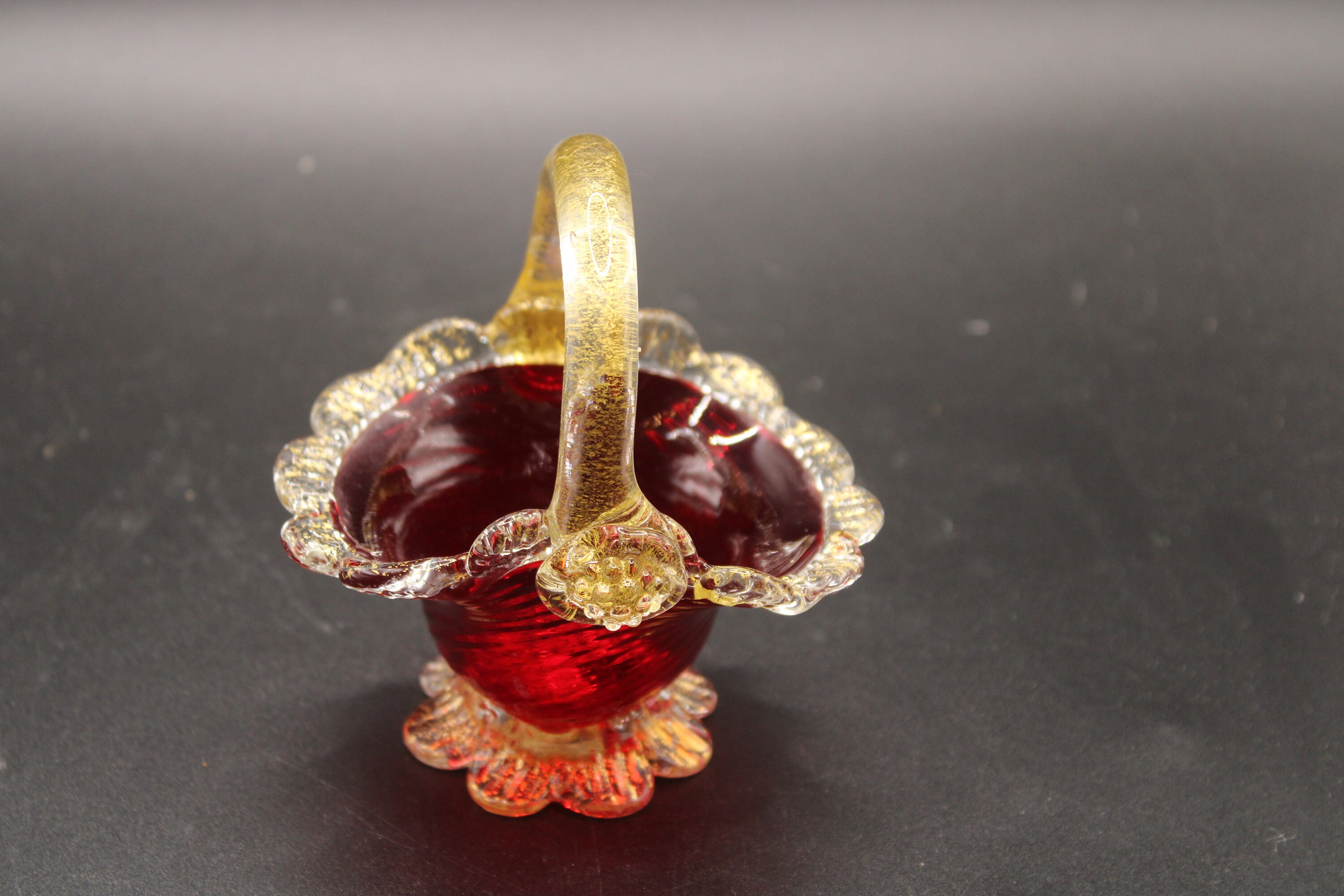 Vintage Murano Venetian Ruby Red & Gold Aventurine Art Glass Basket ...