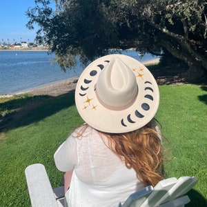 Moon Phases Celestial Hand Painted Fedora Hat - Etsy