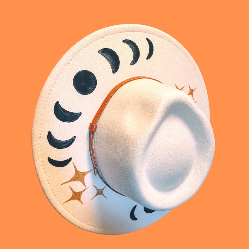 Moon Phases Celestial Hand Painted Fedora Hat - Etsy