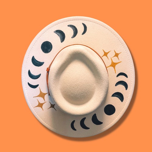 Moon Phases Celestial Hand Painted Fedora Hat - Etsy