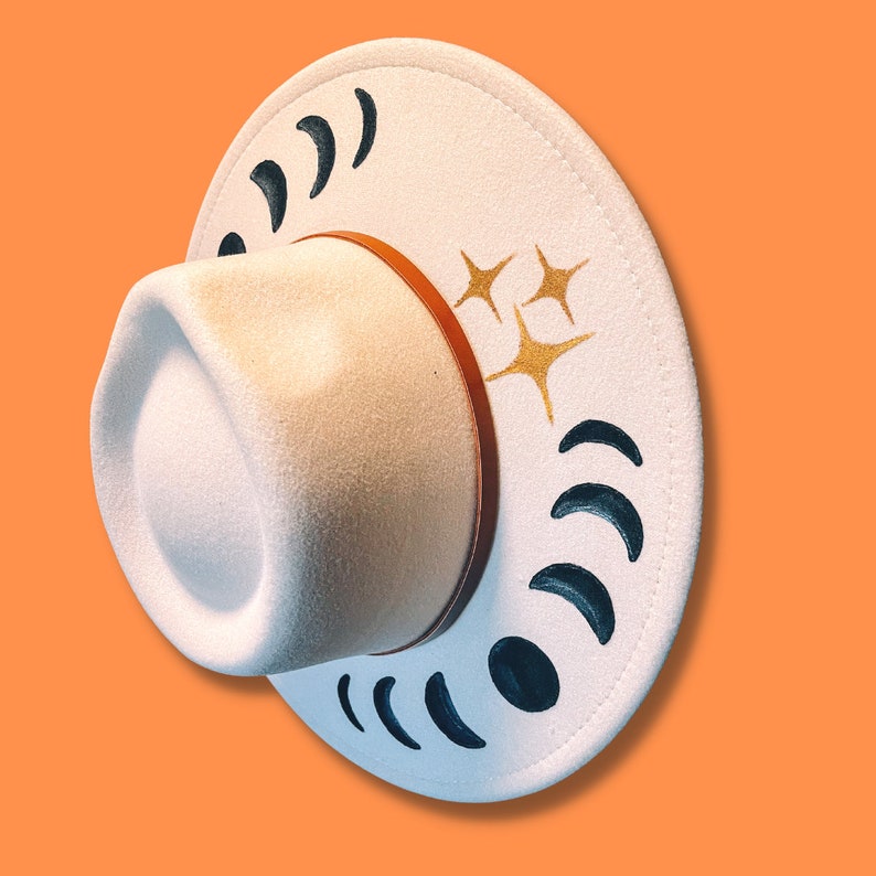 Moon Phases Celestial Hand Painted Fedora Hat - Etsy