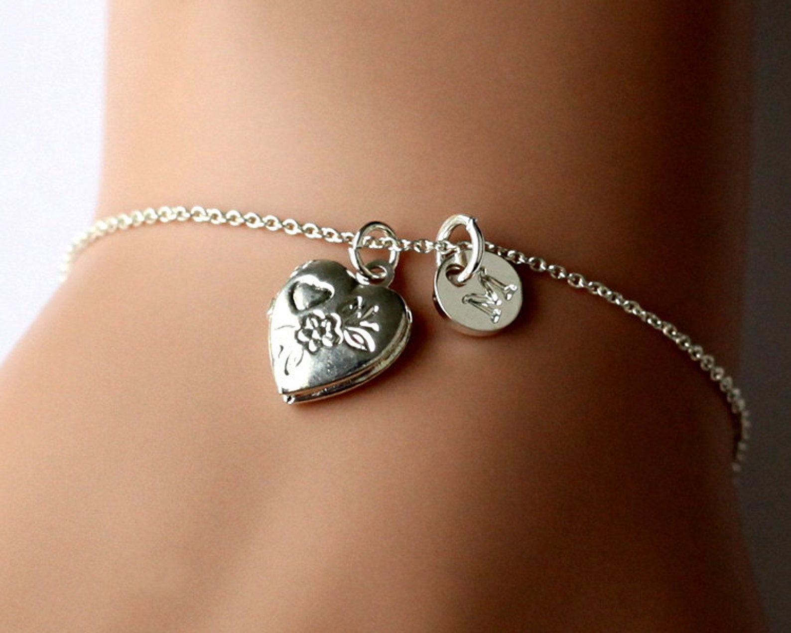 Tiny Silver Locket Bracelet, Make a Wish, Initial Gifts for Girlfriend ...