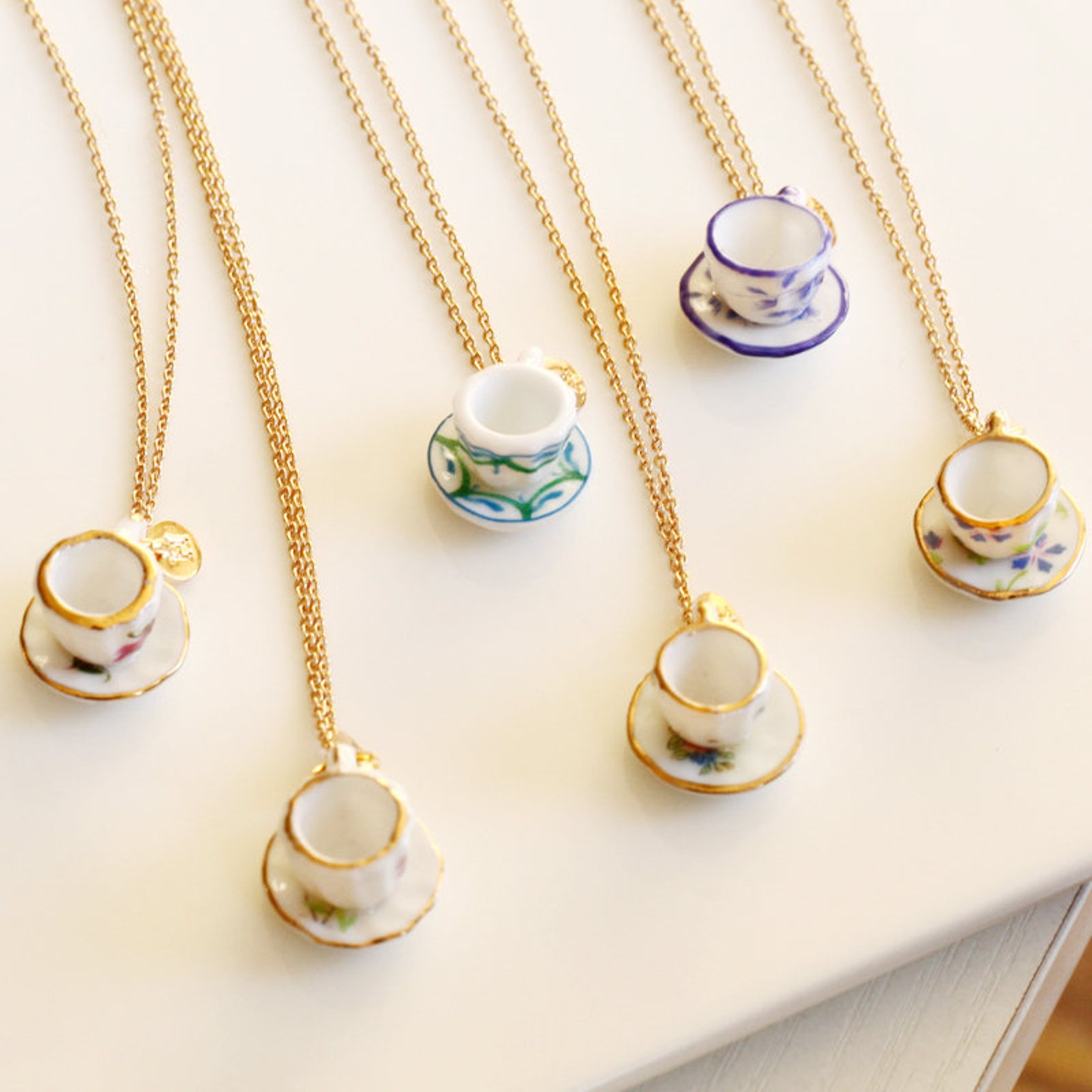 Tea Party Cup Necklace, Personalized Initial Necklace, Tiny Tea Cup ...
