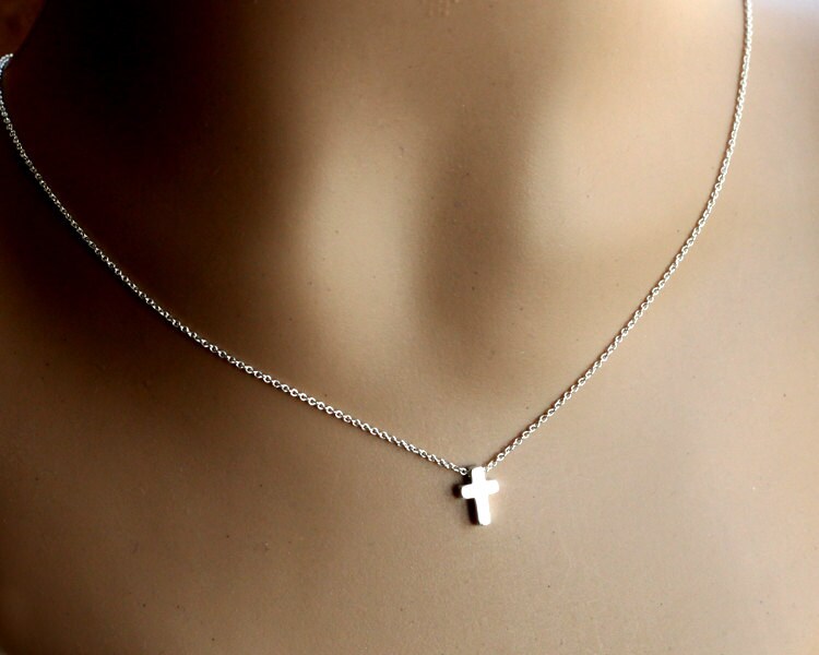 Tiny Cross Necklace Silver Cross Necklace Gift for Birthday | Etsy