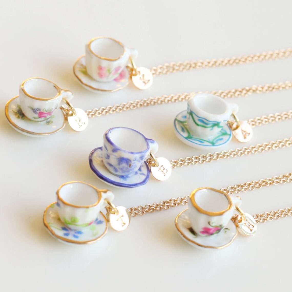 Tea Party Cup Necklace Personalized Initial Necklace Tiny - Etsy