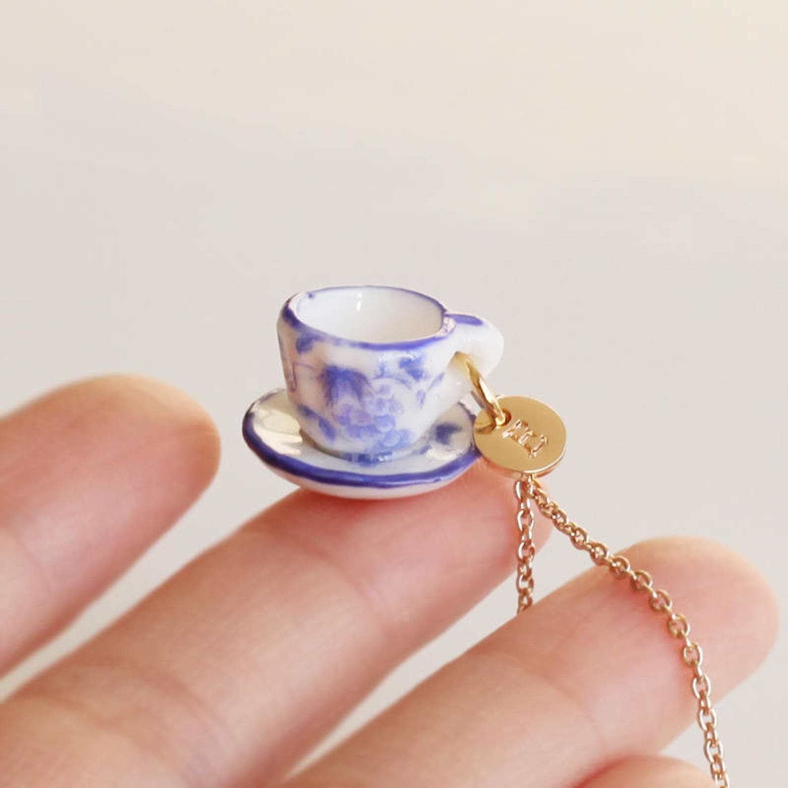 Tea Party Cup Necklace, Personalized Initial Necklace, Tiny Tea Cup ...