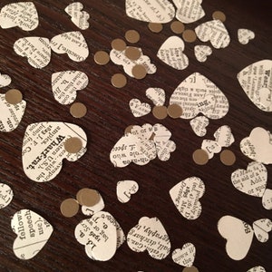 Book Page Heart Confetti With Metallic Dot, Heart Table Scatter, Heart ...