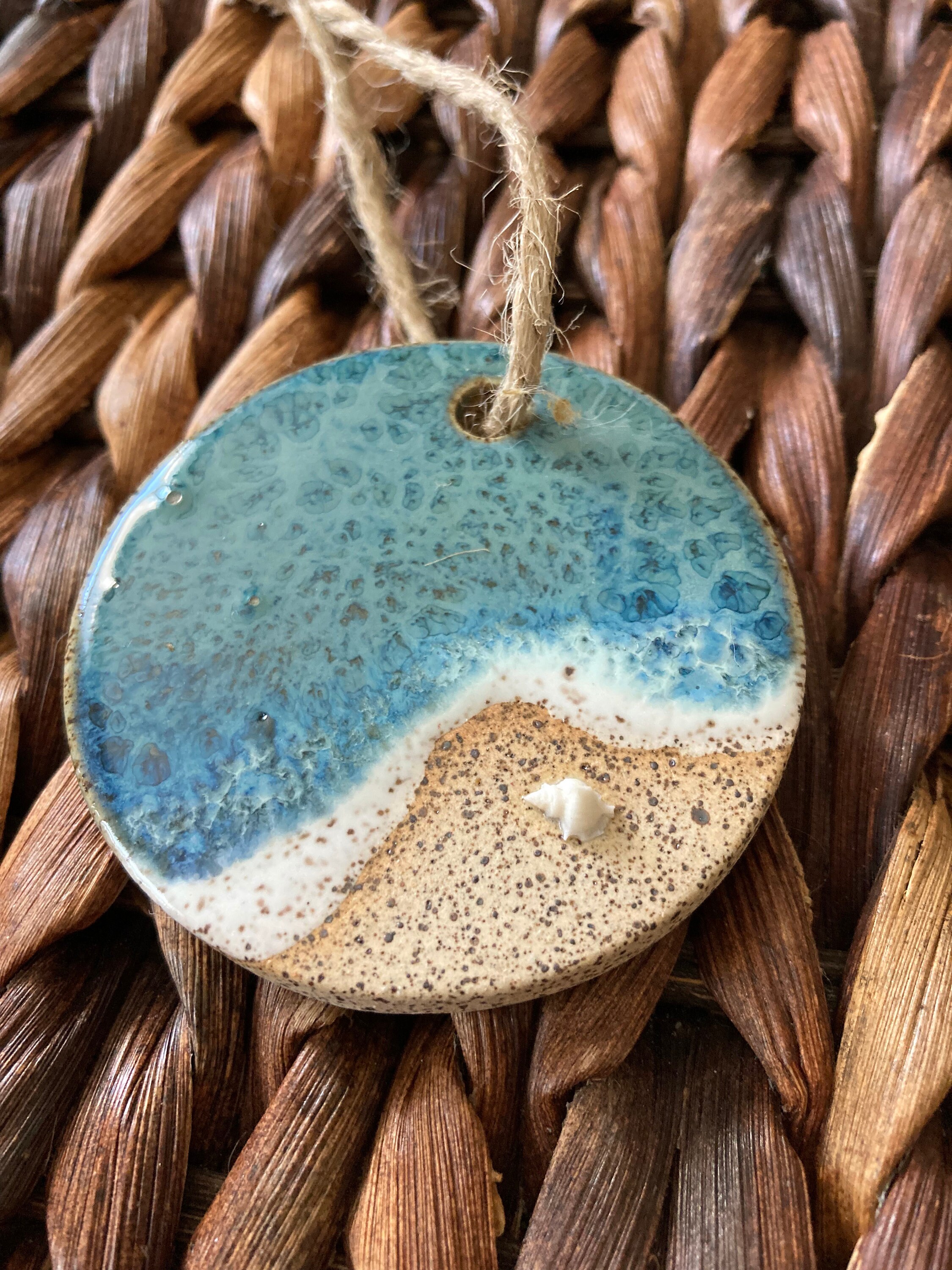 Ceramic Beach Ornament With Porcelain Shell | Ocean Ornament | Beach ...
