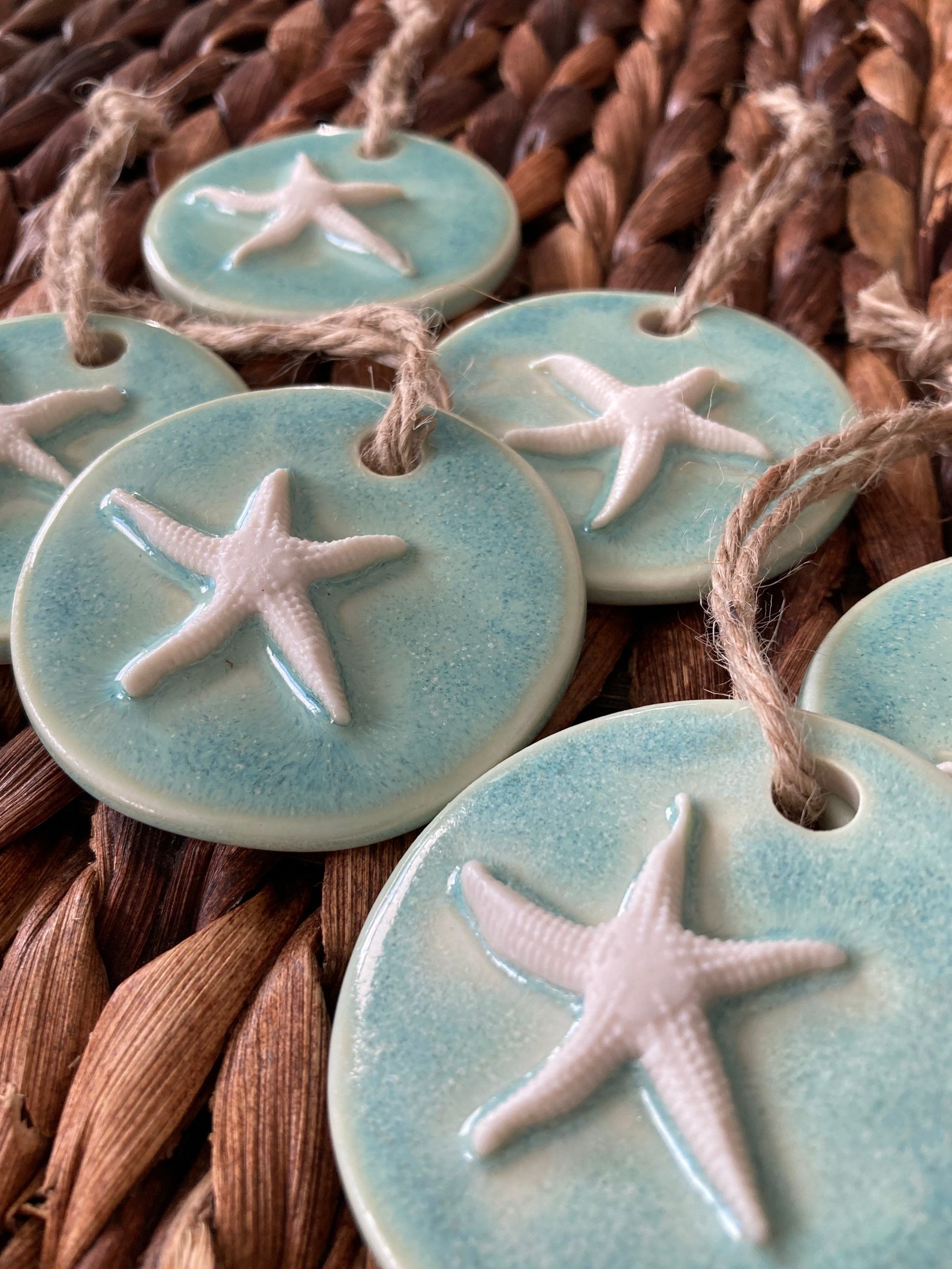 Turquoise and White Porcelain Starfish Ornament Ceramic Starfish ...