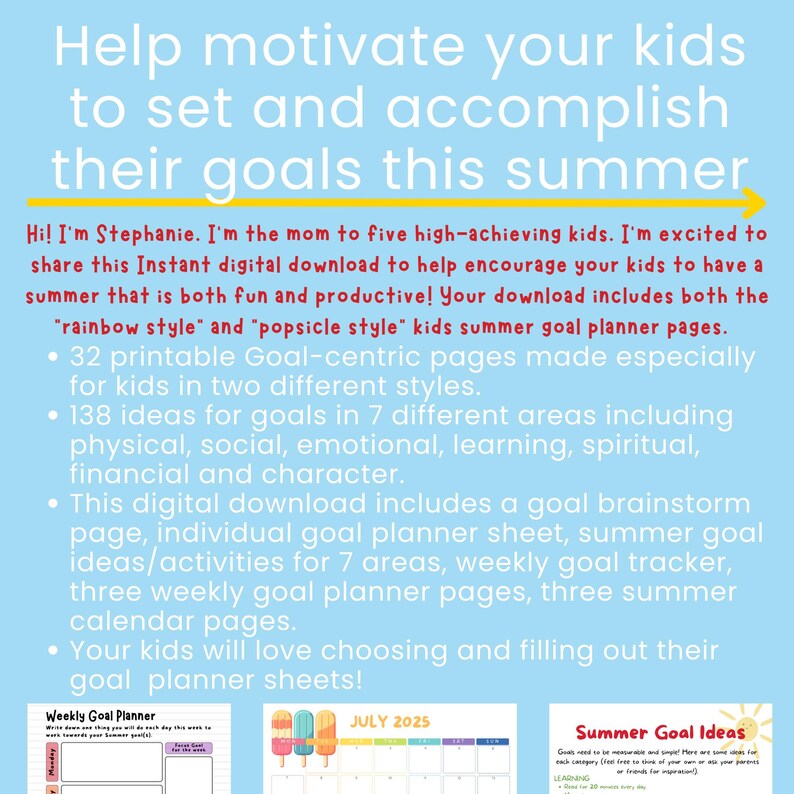 Summer Planner 2025 | Kids Activity Planner | Kids Goal Setting | Kids ...