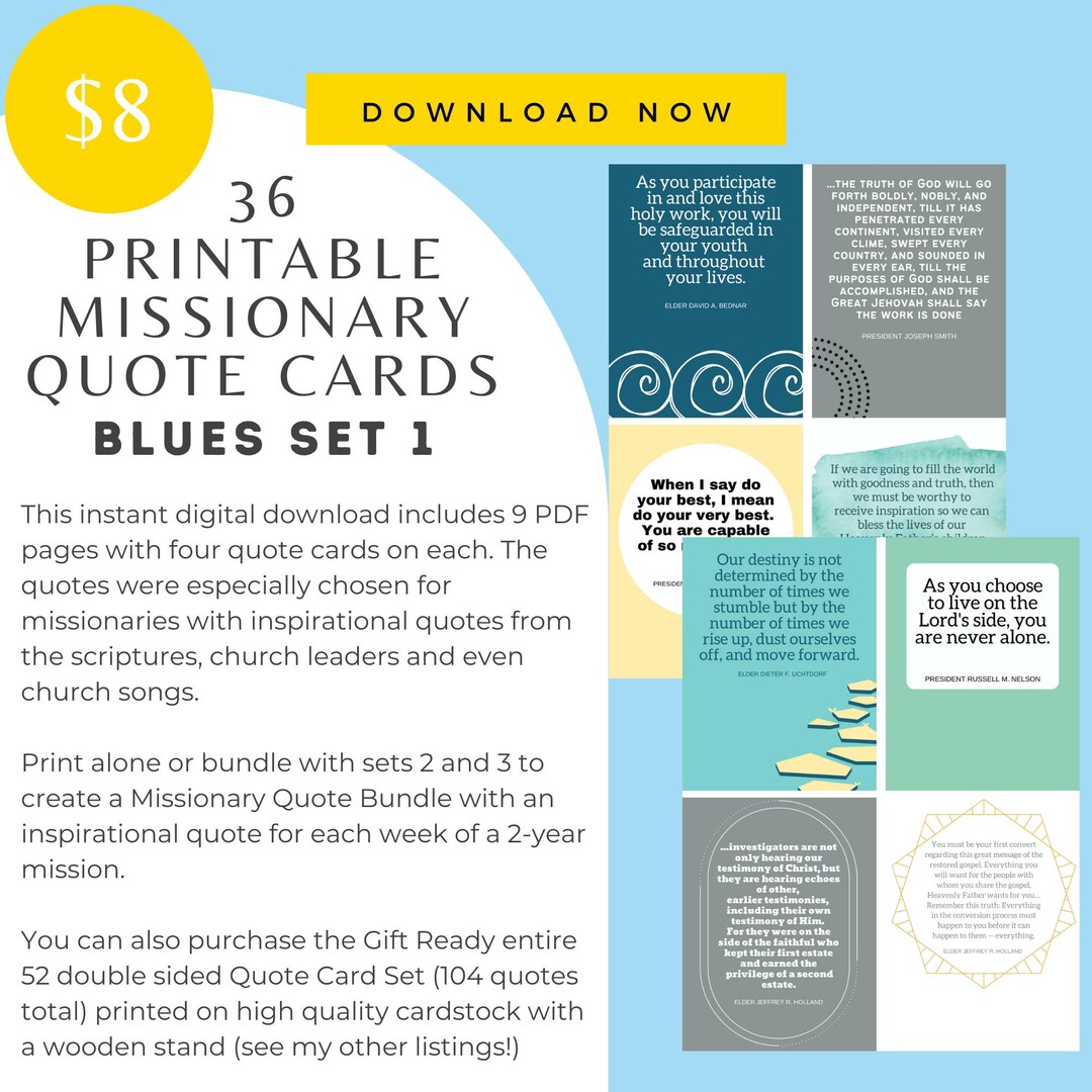 36 Printable Missionary Quote Cards | Blues Set 1 | LDS Missionary Gift ...