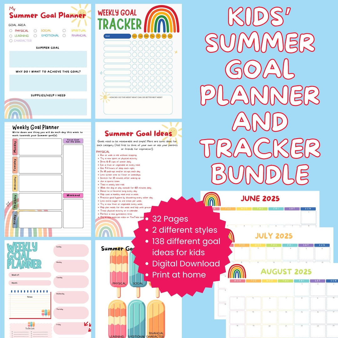 Summer Planner 2025 | Kids Activity Planner | Kids Goal Setting | Kids ...